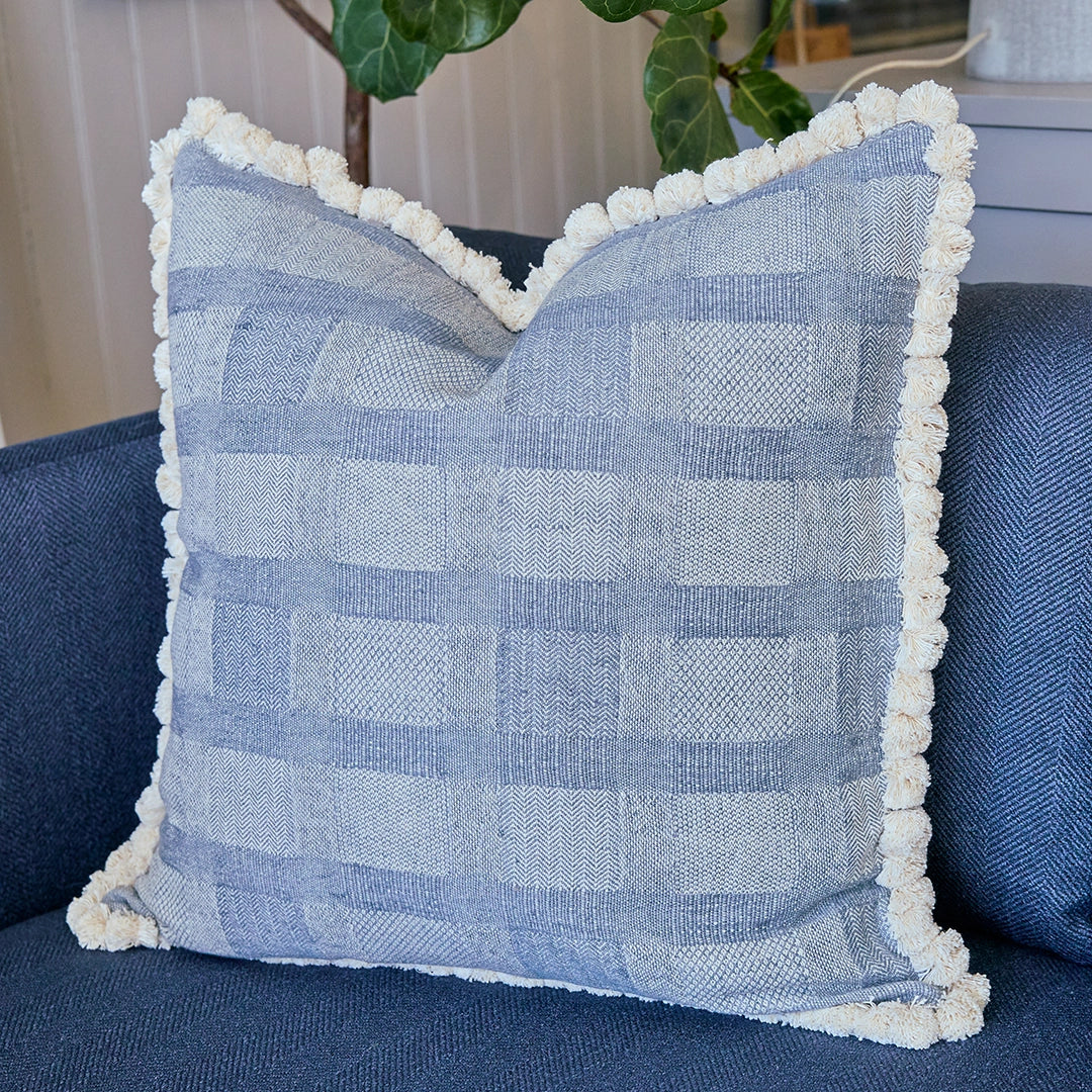 Azure Blue Check Pillow – Nantucket Looms