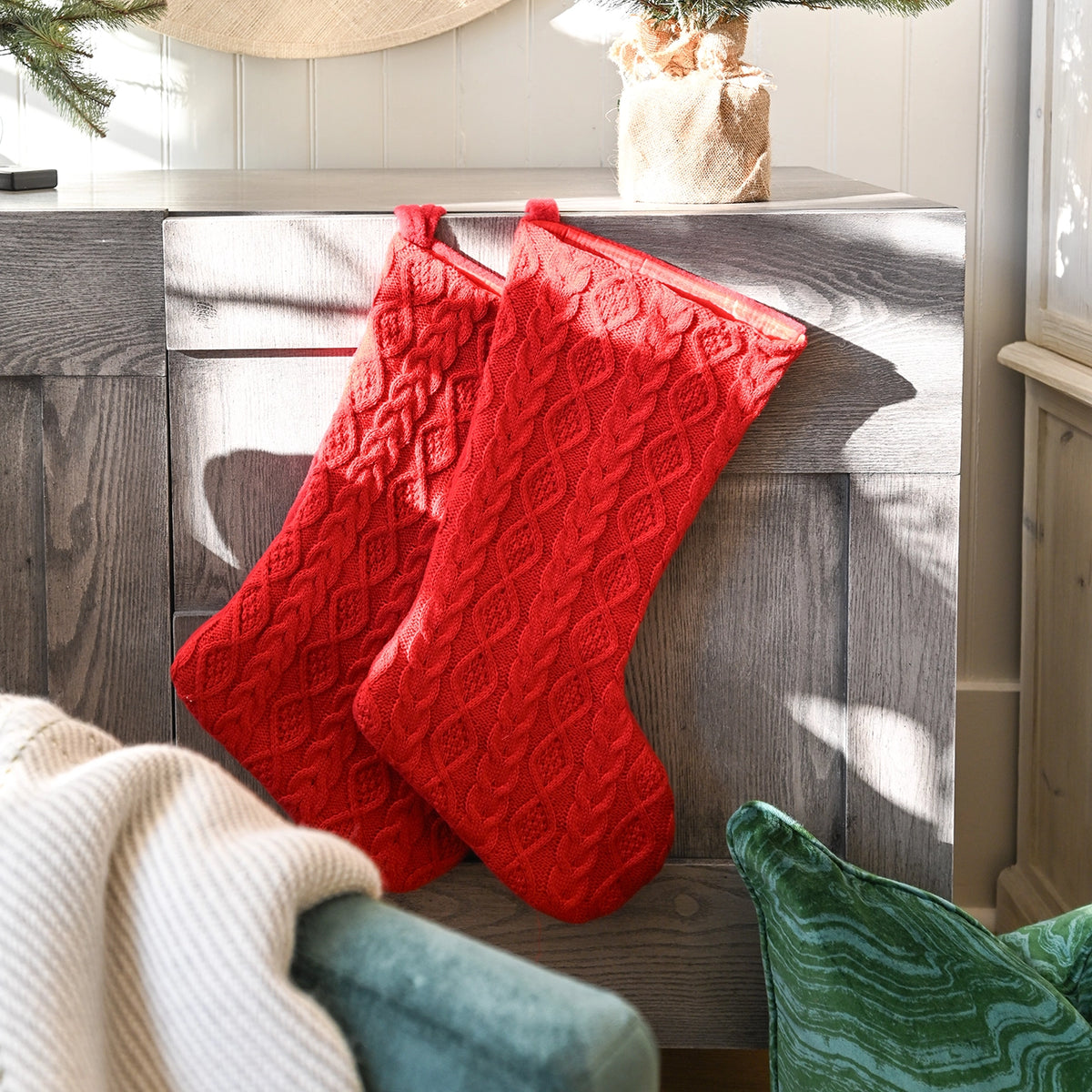 Red Cable Knit Stocking – Nantucket Looms