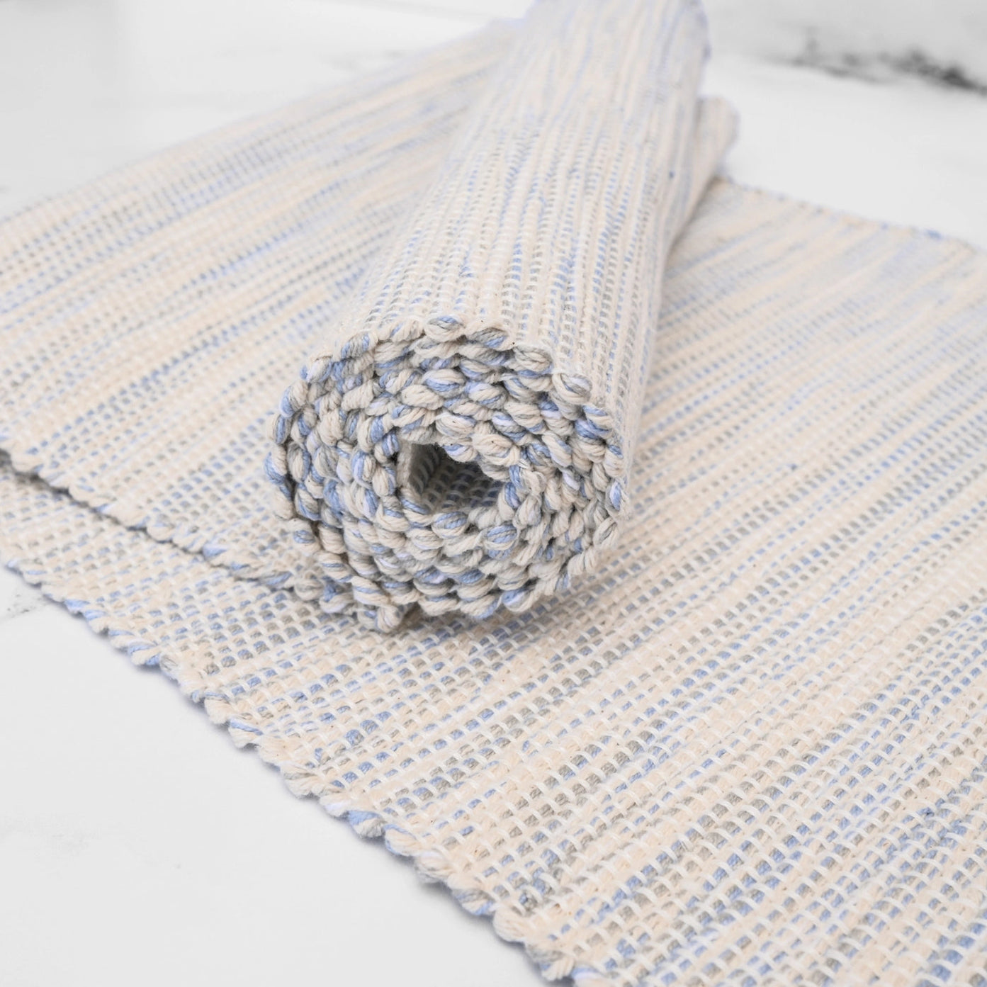 Sky Blue & Gray Table Runner – Nantucket Looms